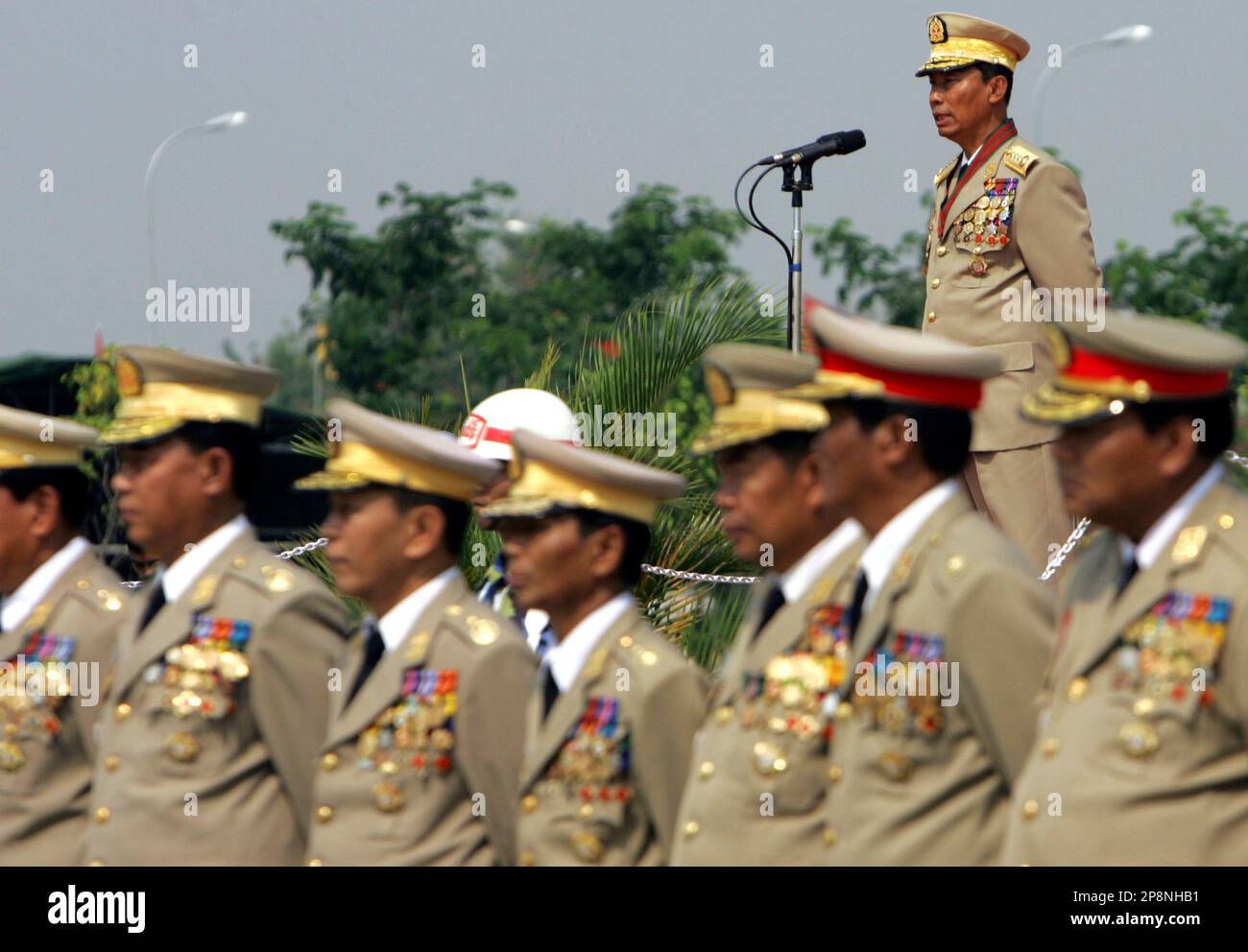 Myanmar's No. 3 leader, Gen. Thura Shwe Mann, top right, speaks at the ...
