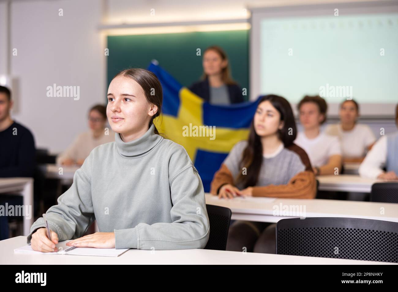 Young girl student diligently studies at school Stock Photo - Alamy