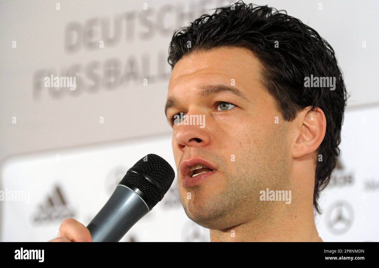 German national soccer team player Michael Ballack addresses the media ...