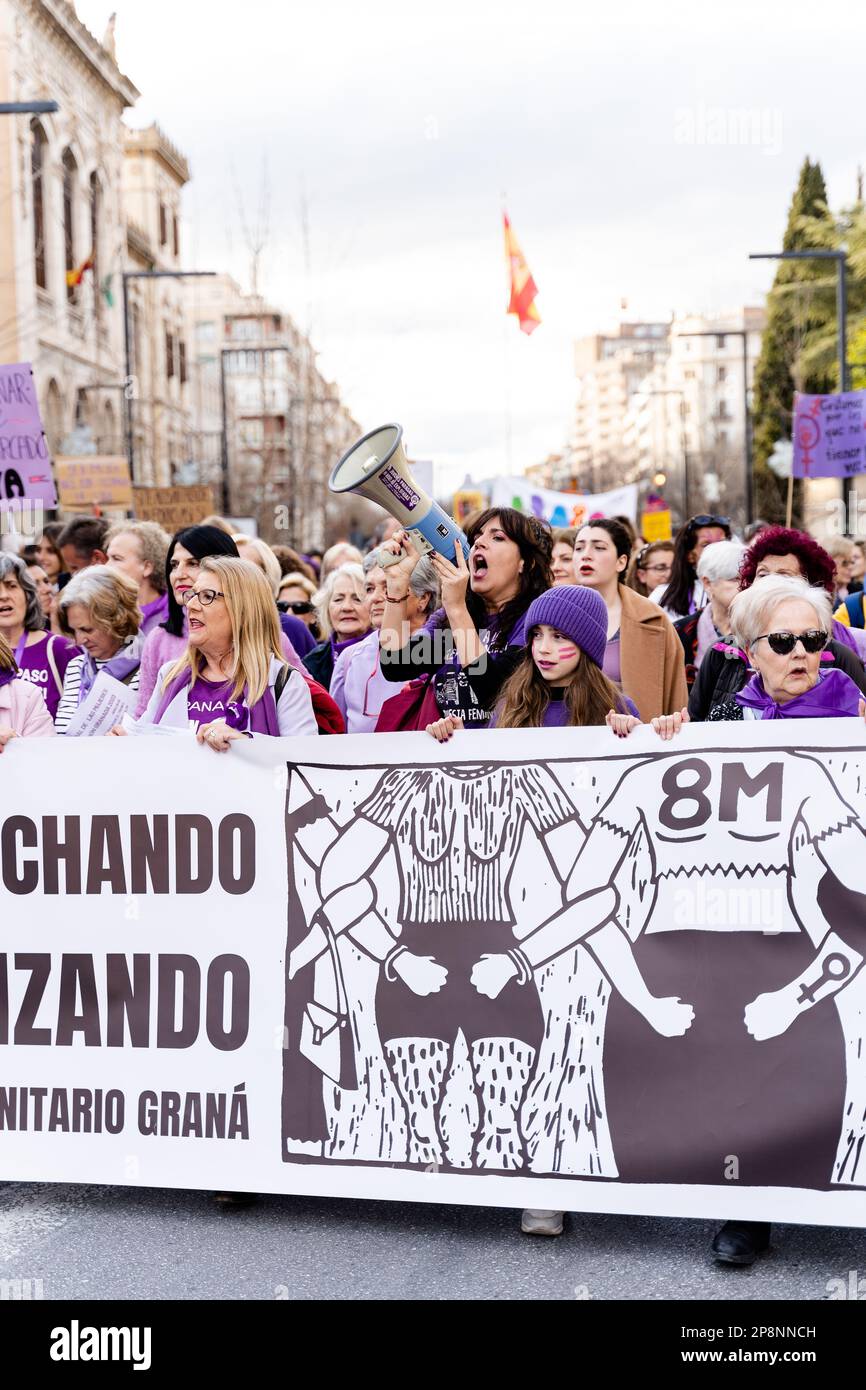 people demonstrating in the streets of Granada, on international women ...