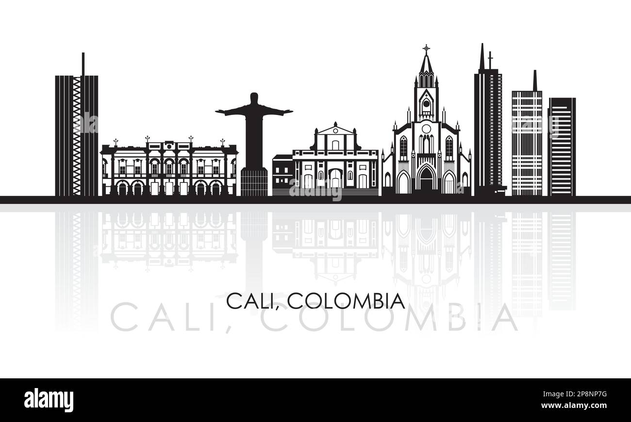 Silhouette Skyline panorama of city of Cali, Colombia - vector ...