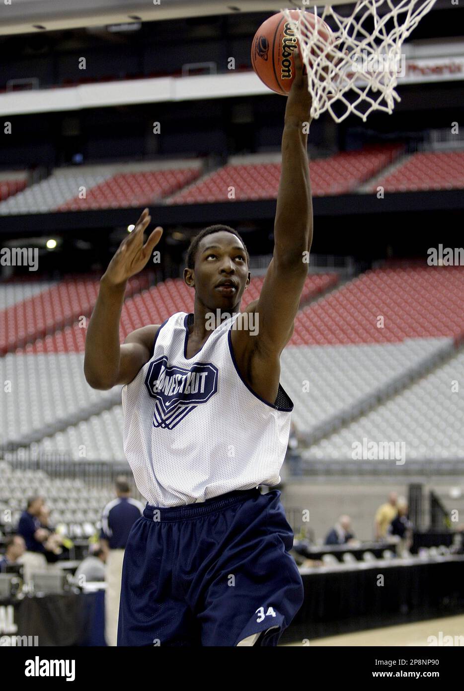 Connecticut center Hasheem Thabeet shoots during a men's NCAA college ...