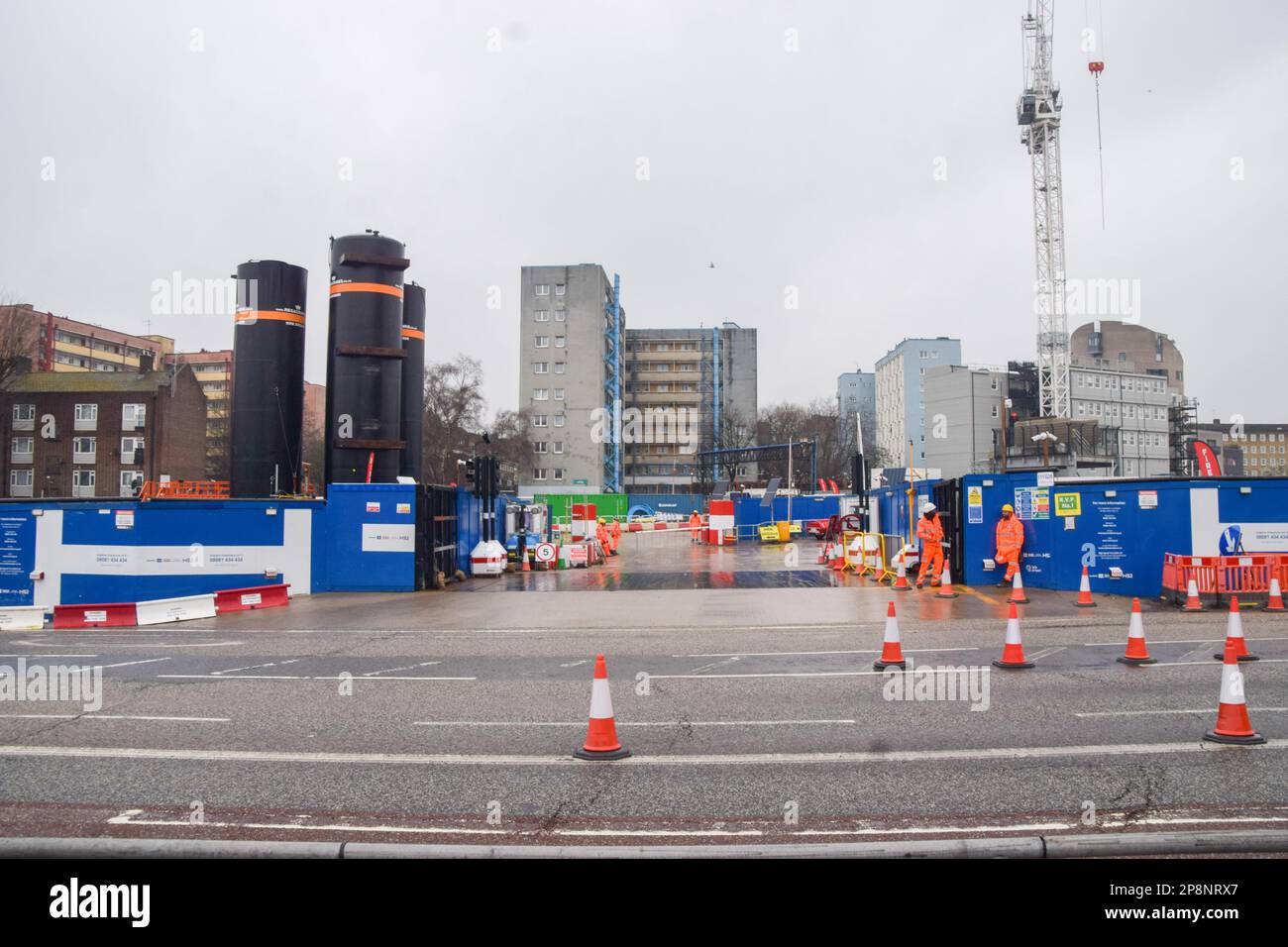London, UK. 9th March 2023. HS2 construction site near Euston Station ...