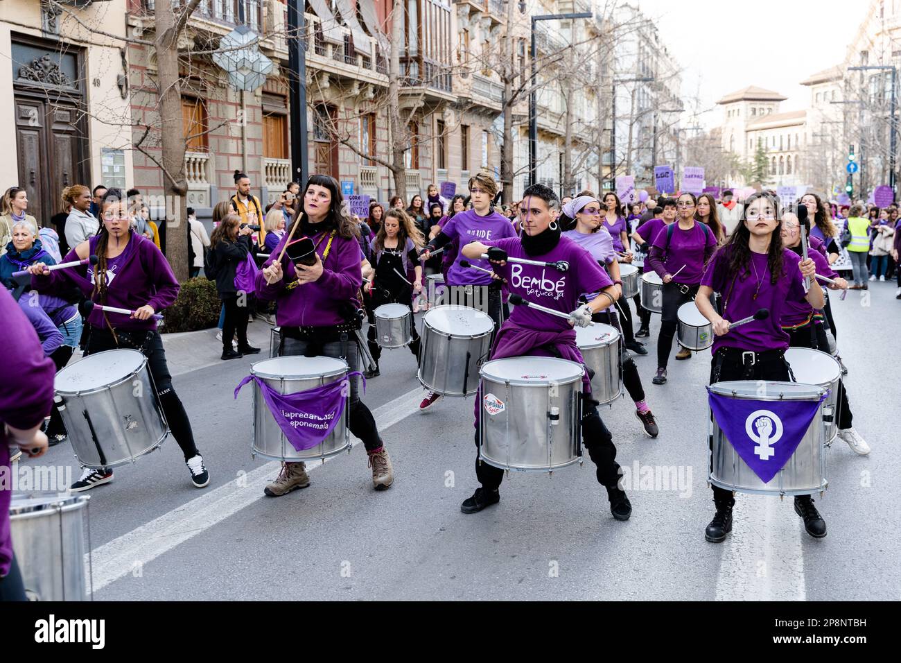 people demonstrating in the streets of Granada, on international women ...