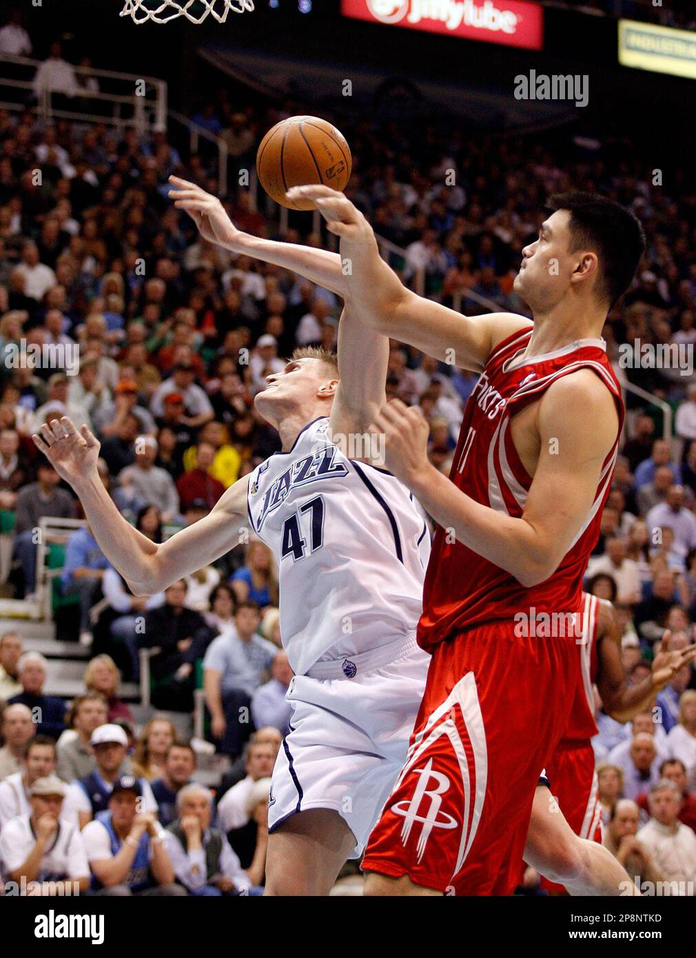 Utah Jazz forward Andrei Kirilenko (47), of Russia, is fouled hard by ...