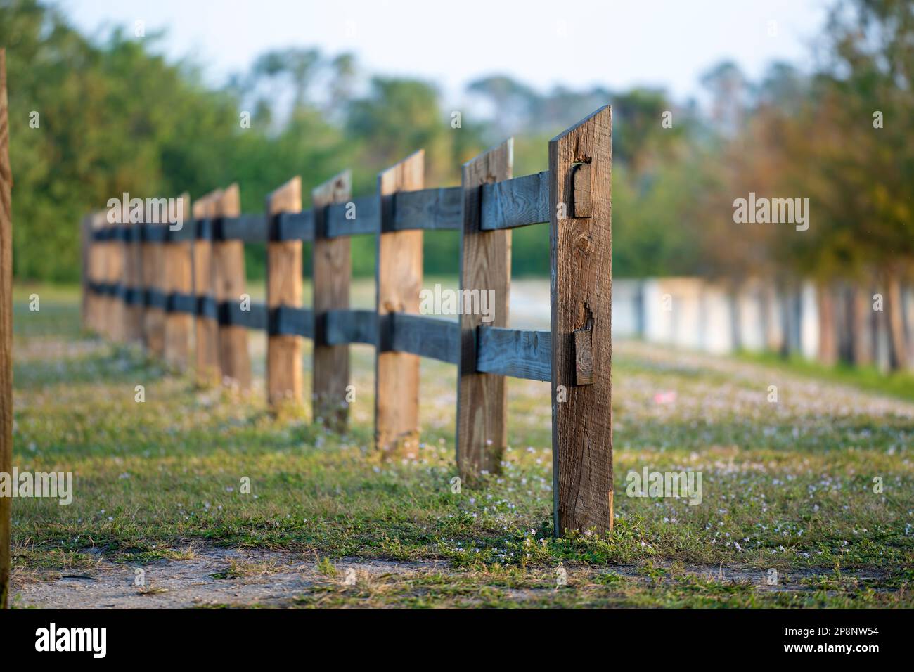 Wooden fence barrier at farm grounds for cattle and territory ...