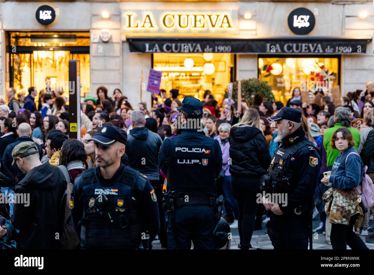 people demonstrating in the streets of Granada, on international women ...