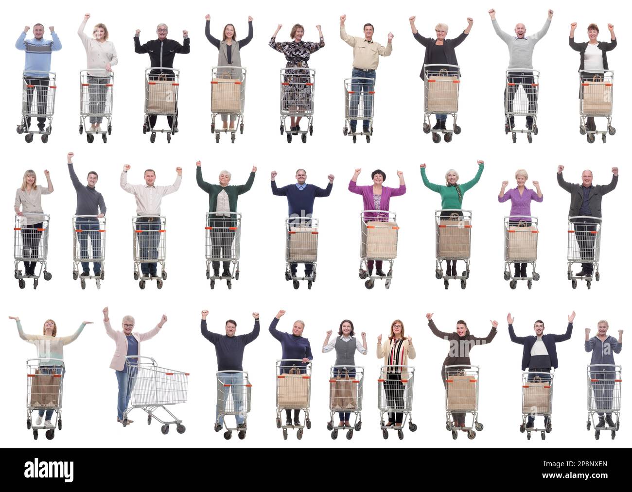 group of people with cart raised their hands up Stock Photo - Alamy