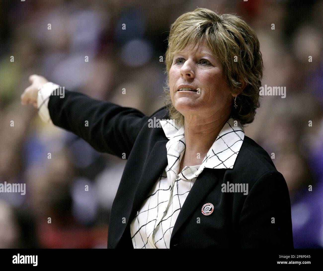 Kansas State head coach Deb Patterson signals to the referee's during ...