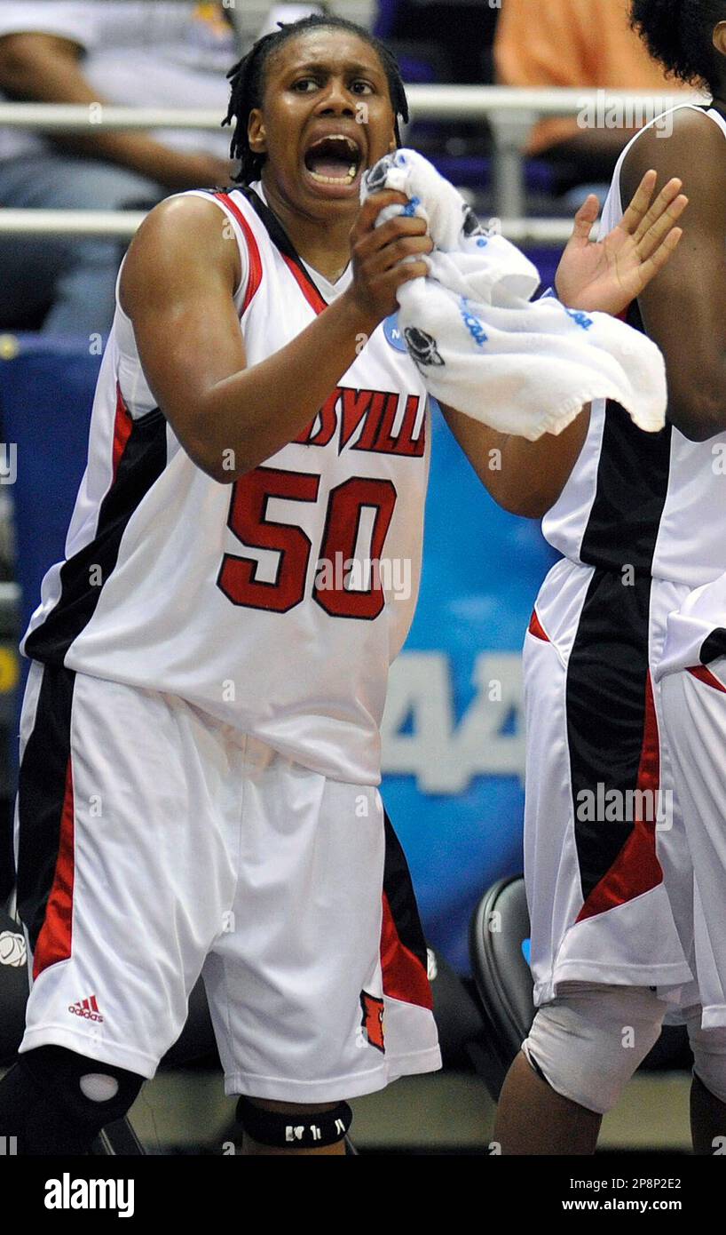 Louisville forward Deseree' Byrd (50) cheers her team on against ...