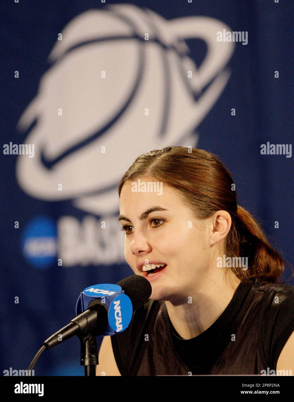 Kansas State guard Shalee Lehning speaks with reporters Sunday, March ...