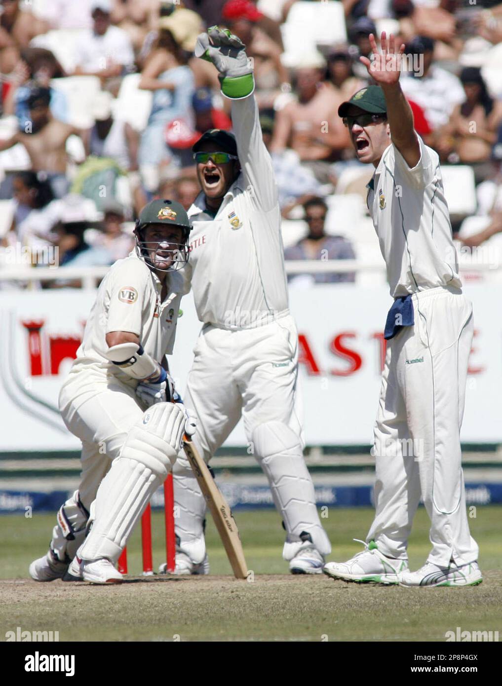 Australia's Michael Hussey, left, survives a lbw appeal from South ...