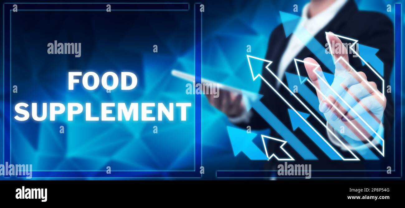 Text sign showing Food Supplement. Word for Conditions and practices ...