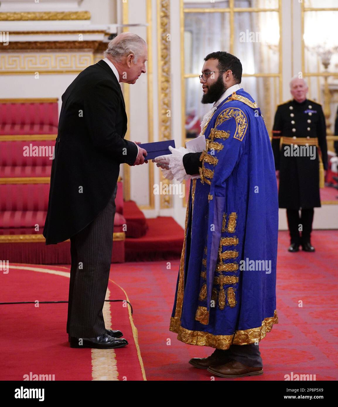 King Charles III and Lord Mayor of Westminster Hamza Taouzzale, during ...