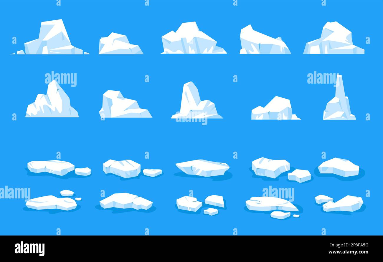 Ice floes. Antarctic floating glacier pieces, melting icebergs and ...
