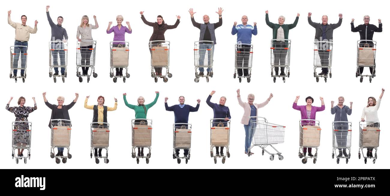 group of people with cart raised their hands up Stock Photo - Alamy