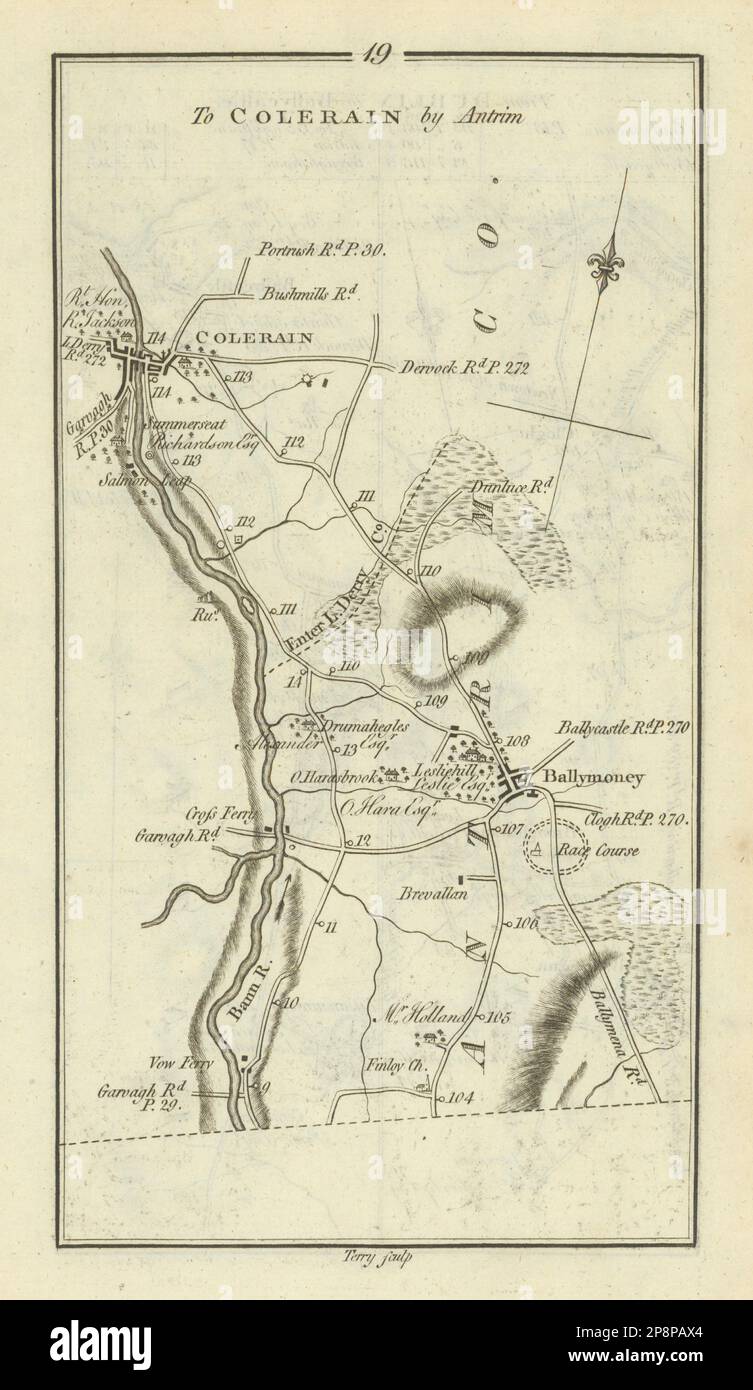 #19 Dublin to Coleraine. Ballymoney Londonderry. TAYLOR/SKINNER 1778 ...