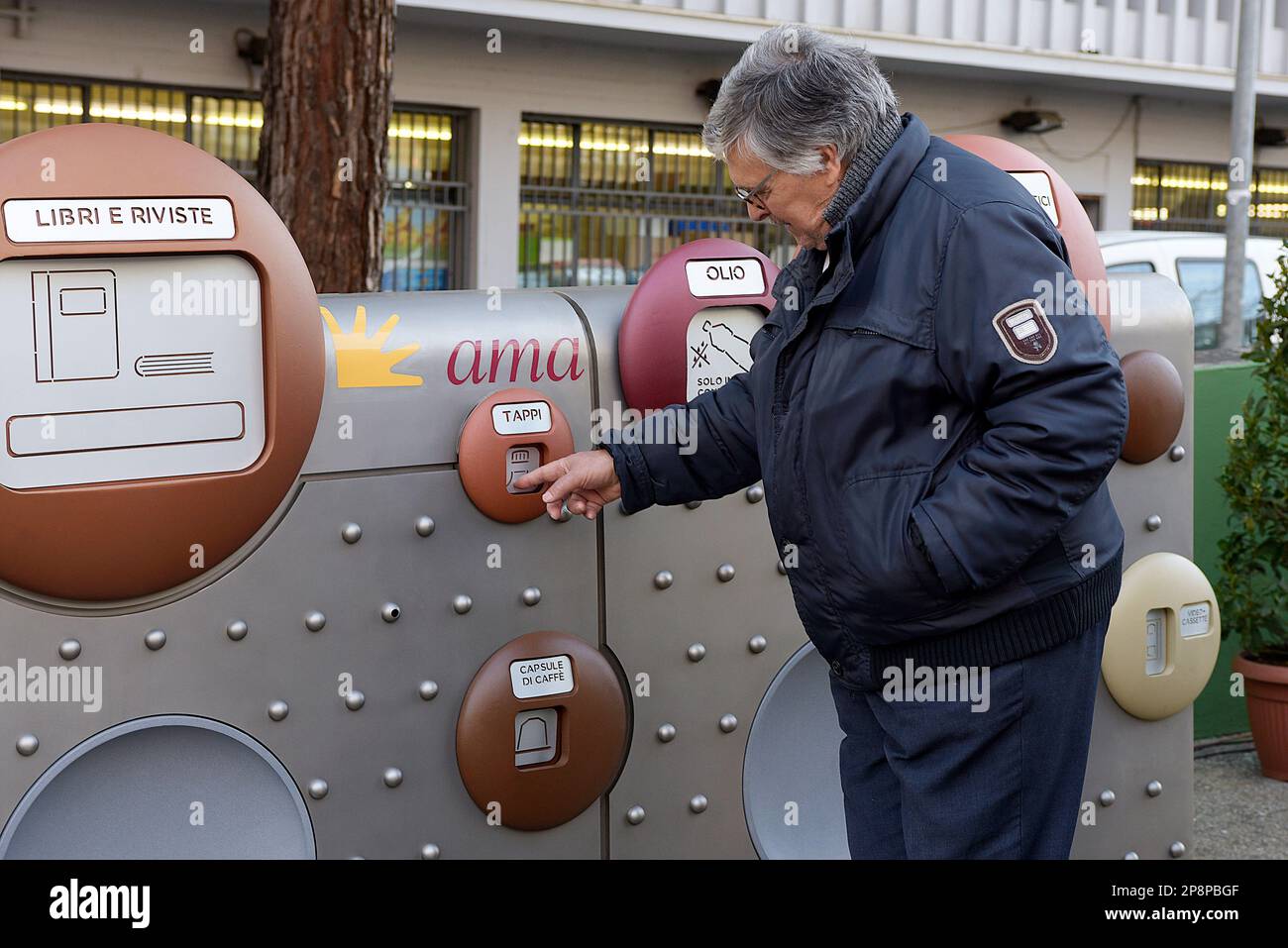 Rome, Italy. 09th Mar, 2023. An elderly man observes the new bin for ...