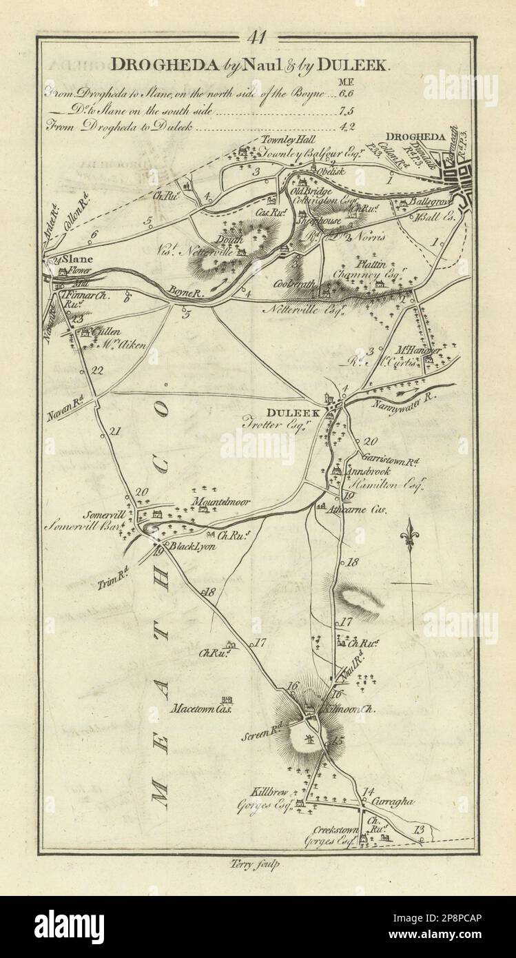 #41 Drogheda by Naul & Duleek. Slane Meath Louth. TAYLOR/SKINNER 1778 ...
