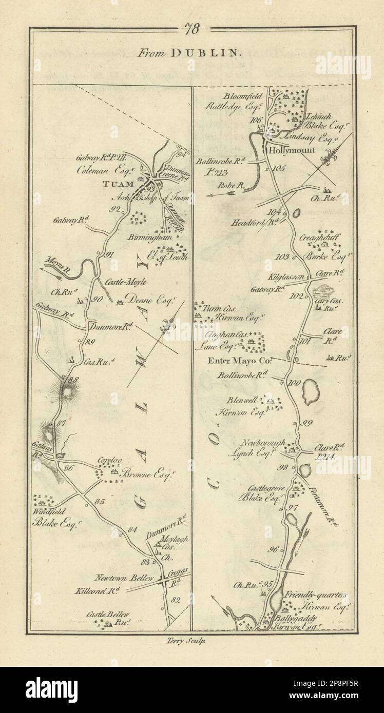 #78 Dublin to Castlebar. Tuam Hollymount Moylough. TAYLOR/SKINNER 1778 ...