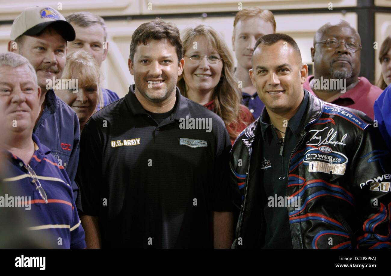 NASCAR team owner and driver Tony Stewart, left, and NHRA top fuel ...
