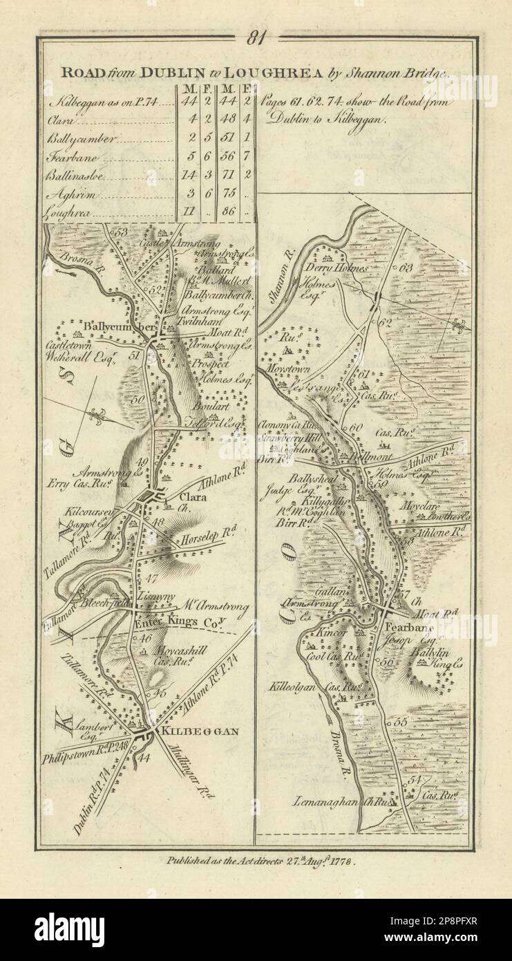 #81 Dublin to Loughrea. Clara Kilbeggan Ferbane. TAYLOR/SKINNER 1778 ...