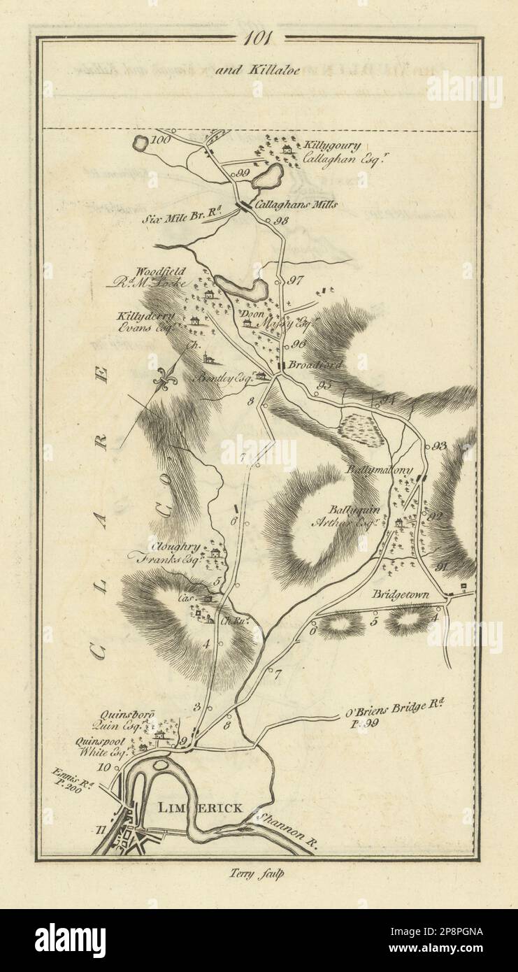 #101 Dublin to Ennis by Nenagh. Limerick Broadford. TAYLOR/SKINNER 1778 ...