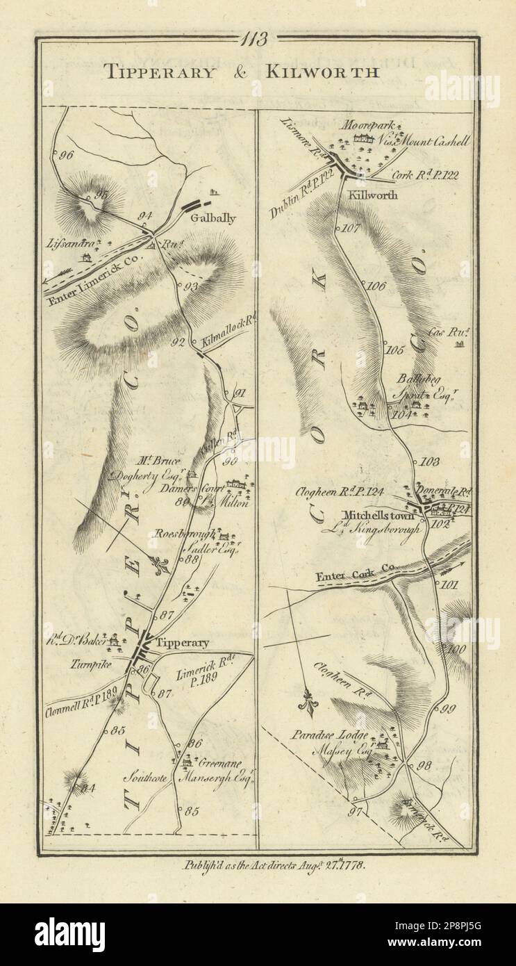 #113 Tipperary & Kilworth. Galbally Mitchelstown. TAYLOR/SKINNER 1778 ...