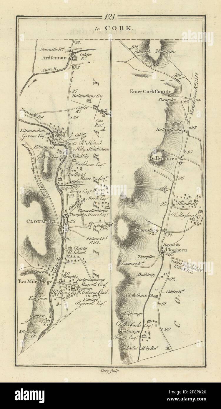 #121 Dublin to Cork. Ardfinnan Clonmel Clogheen. TAYLOR/SKINNER 1778 ...