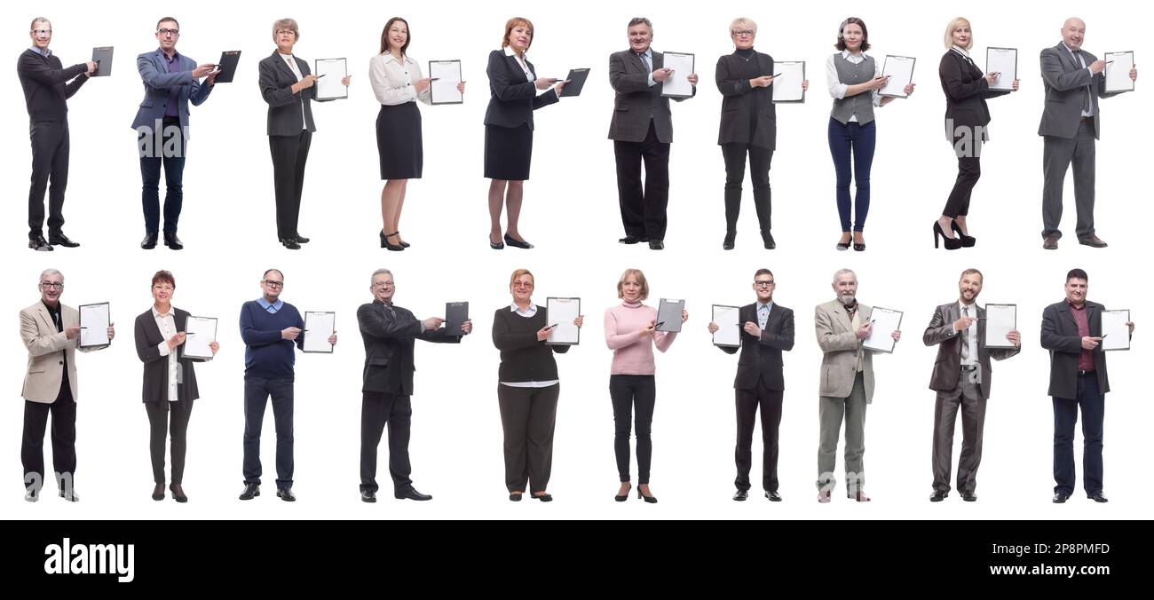 group of successful people with notepad in hands isolated Stock Photo ...