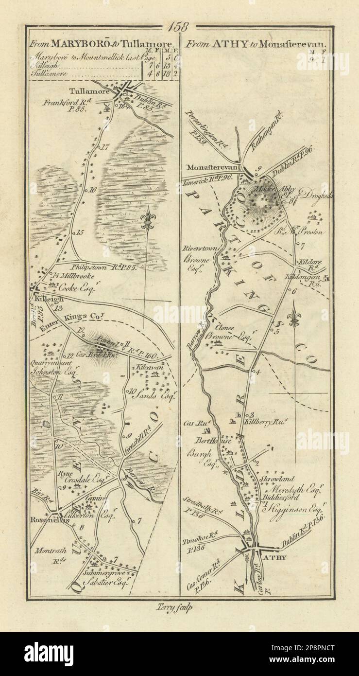 #158 Maryboro to Tullamore. Athy to Monasterevin. TAYLOR/SKINNER 1778 ...