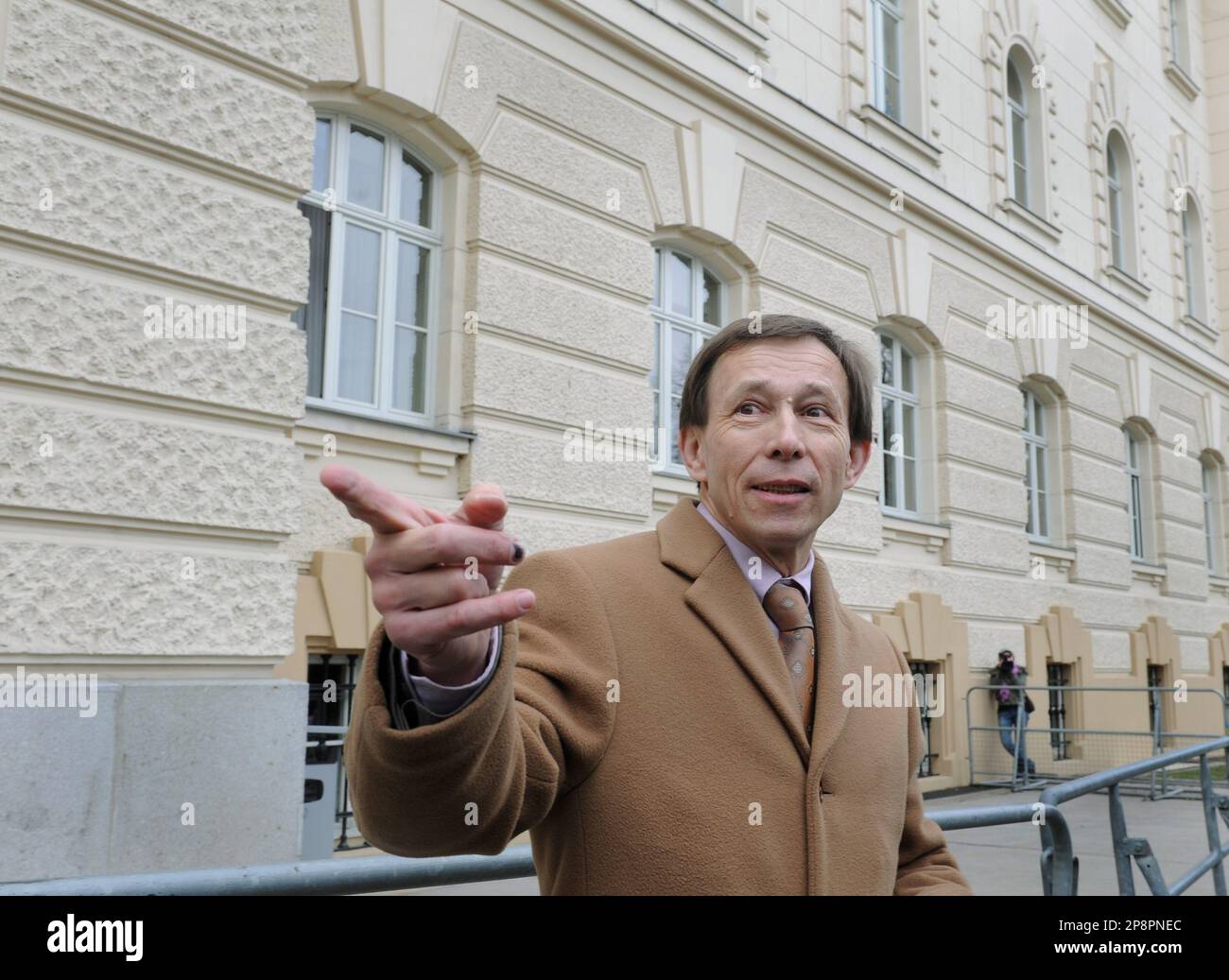 Rudolf Mayer, defense lawyer of Josef Fritzl, gestures as he arrives ...