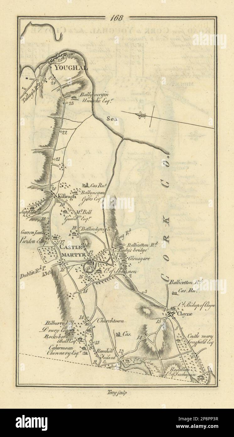 #168 Cork to Youghal. Killeagh Castlemartyr Cloyne. TAYLOR/SKINNER 1778 ...
