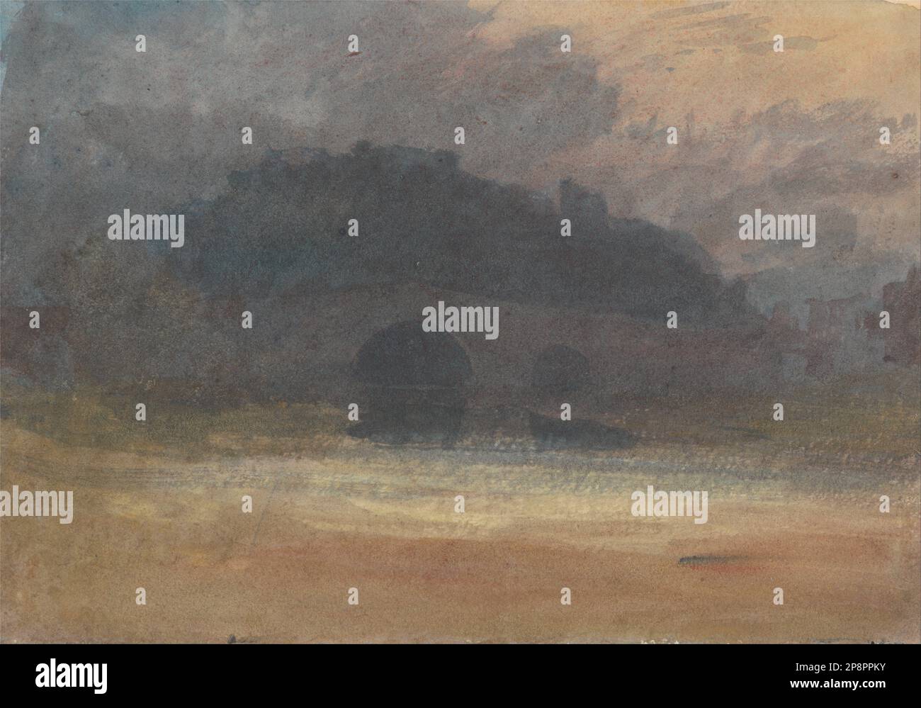 Evening Landscape with Castle and Bridge in Yorkshire between 1798 and ...