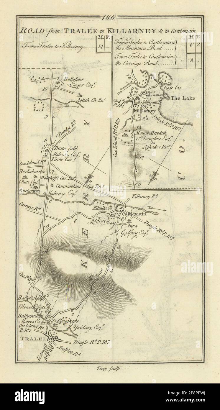 #186 Tralee to Killarney & Castlemaine. Kerry. TAYLOR/SKINNER 1778 old ...