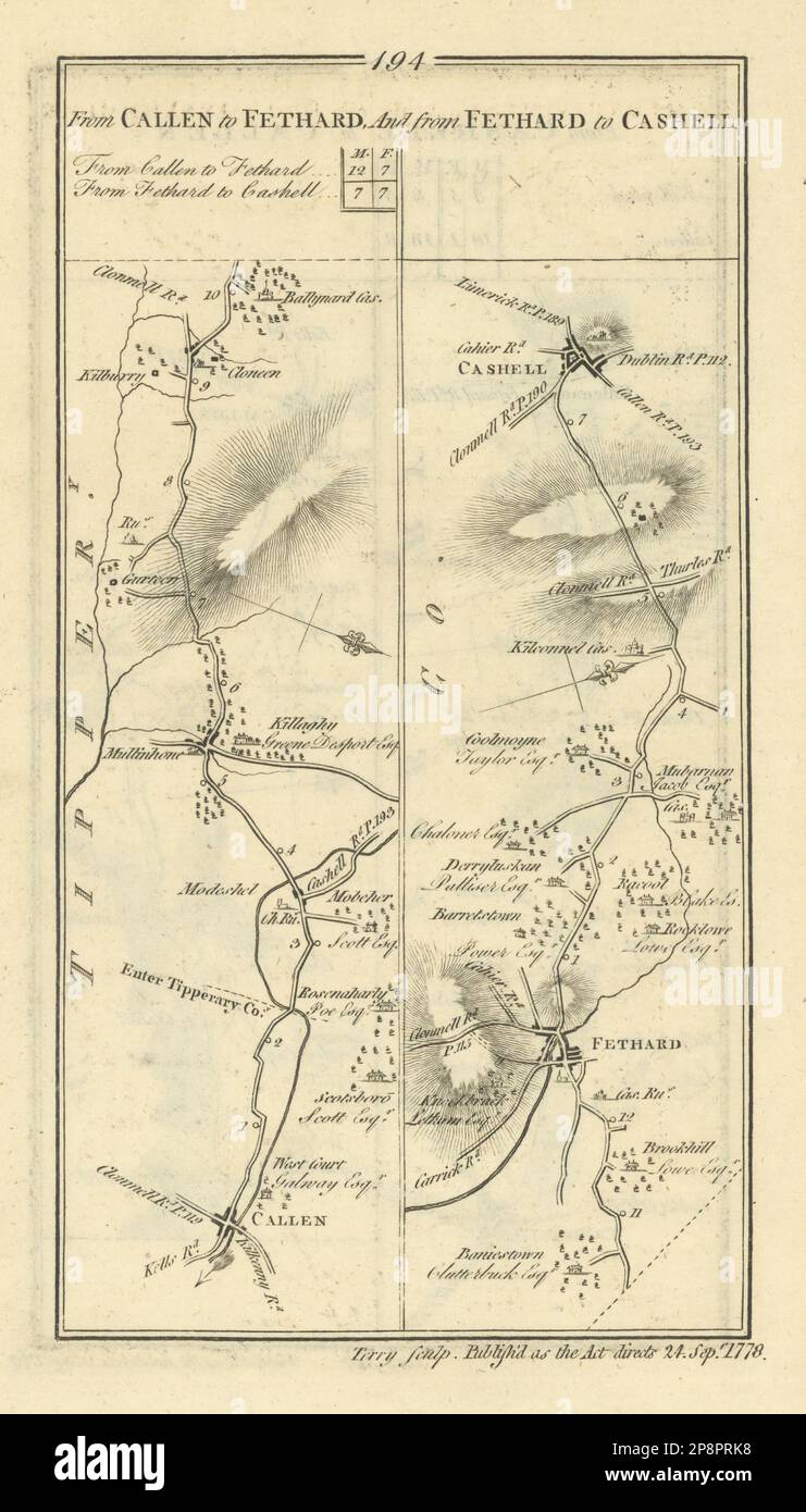 #194 Callen to Fethard & Cashel. Callan Tipperary. TAYLOR/SKINNER 1778 ...
