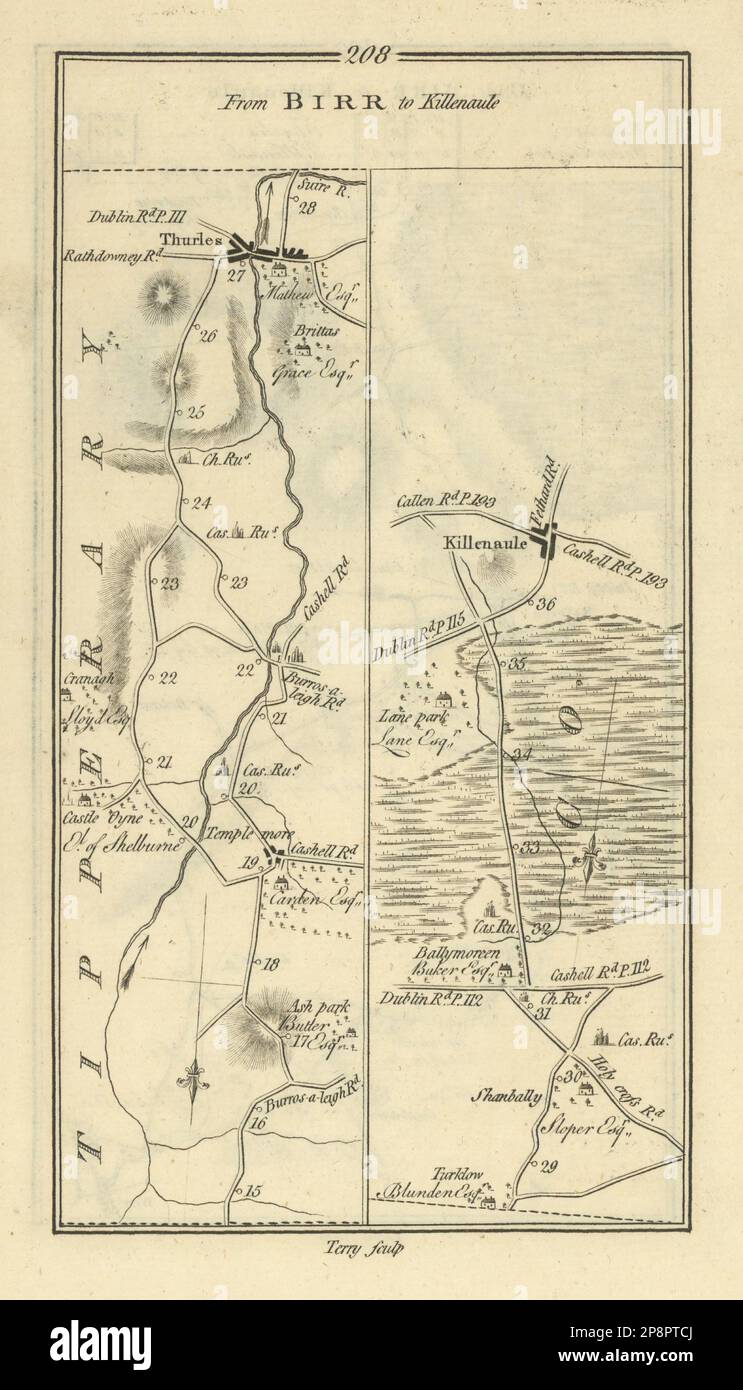 #208 From Birr to Killenaule. Thurles Tipperary. TAYLOR/SKINNER 1778 ...