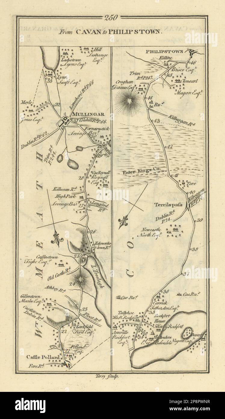 #250 From Cavan to Philipstown. Mullingar Daingean. TAYLOR/SKINNER 1778 ...