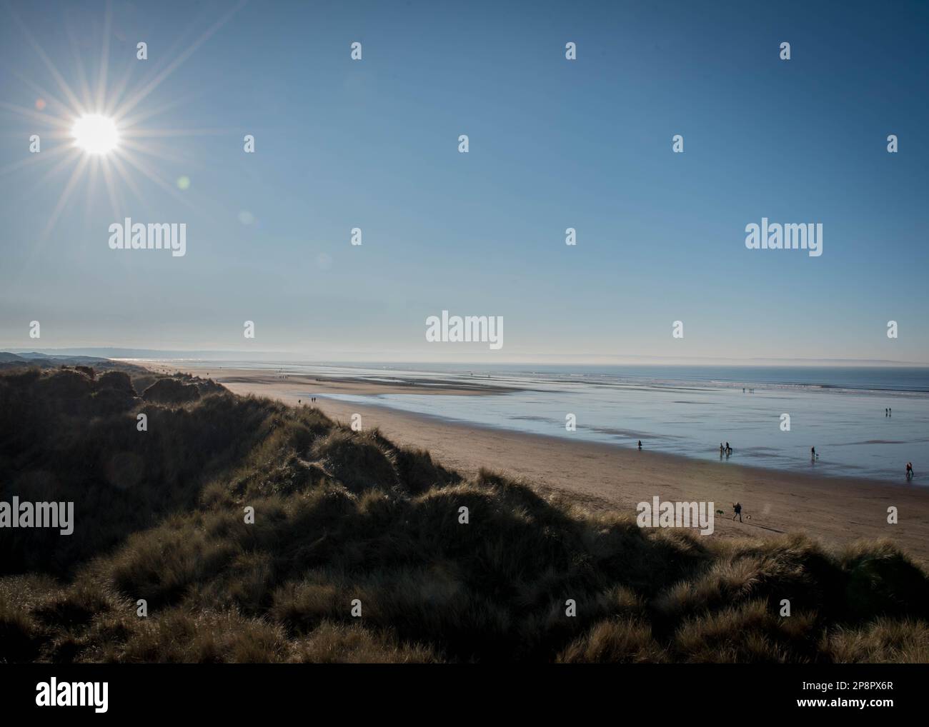 Winter Sun on Saunton Sands Beach, North Devon, England. Image taken ...