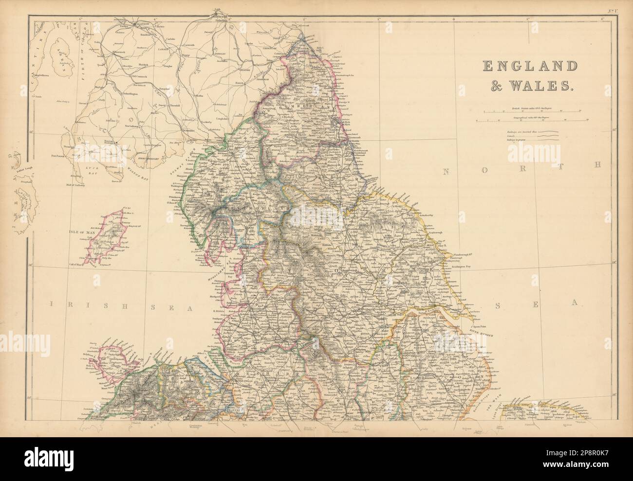 England and Wales (North Part) by Edward Weller 1859 old antique map ...