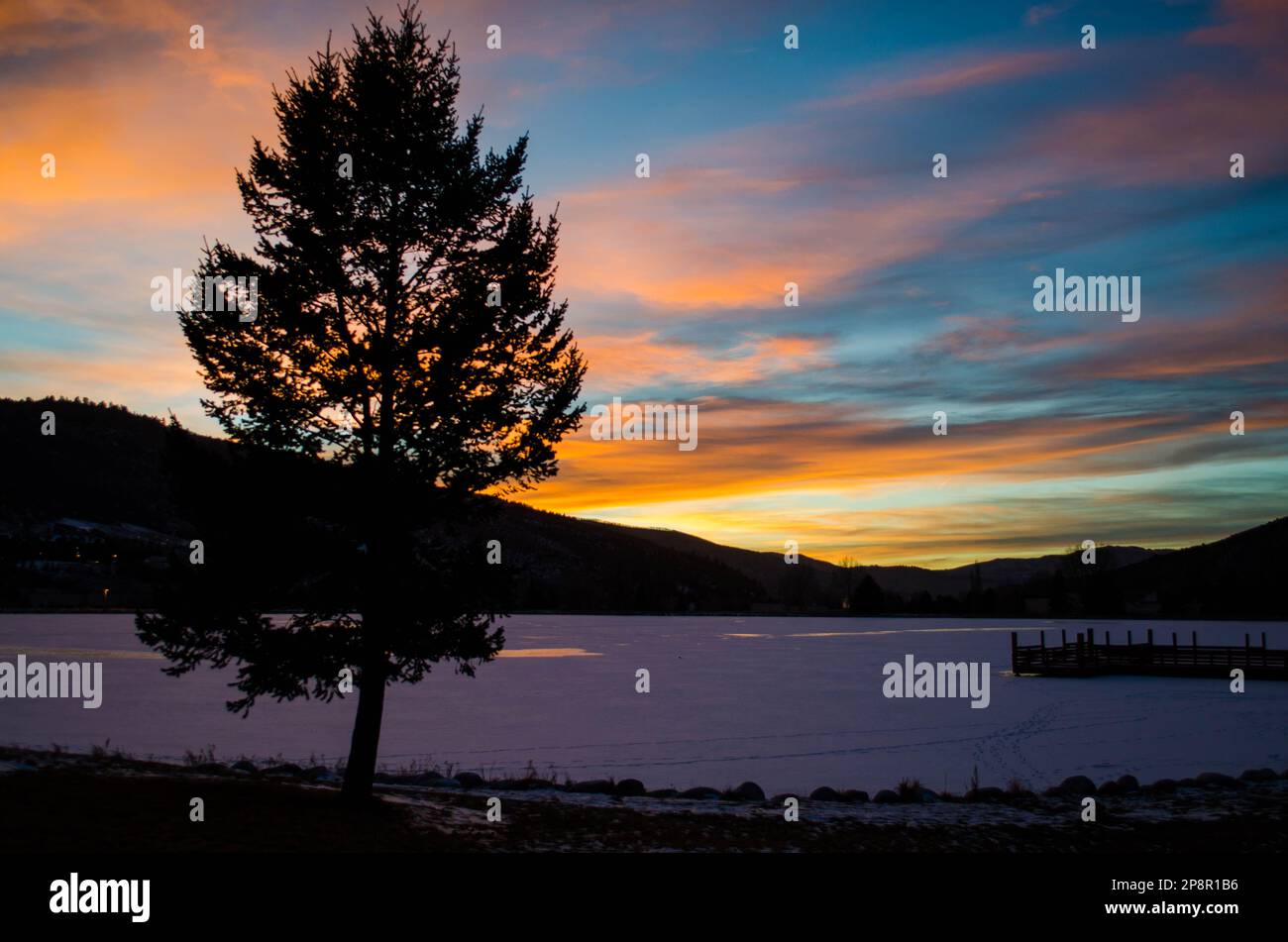 Nottingham Lake at sunset in Avon, Colorado in the winter Stock Photo ...