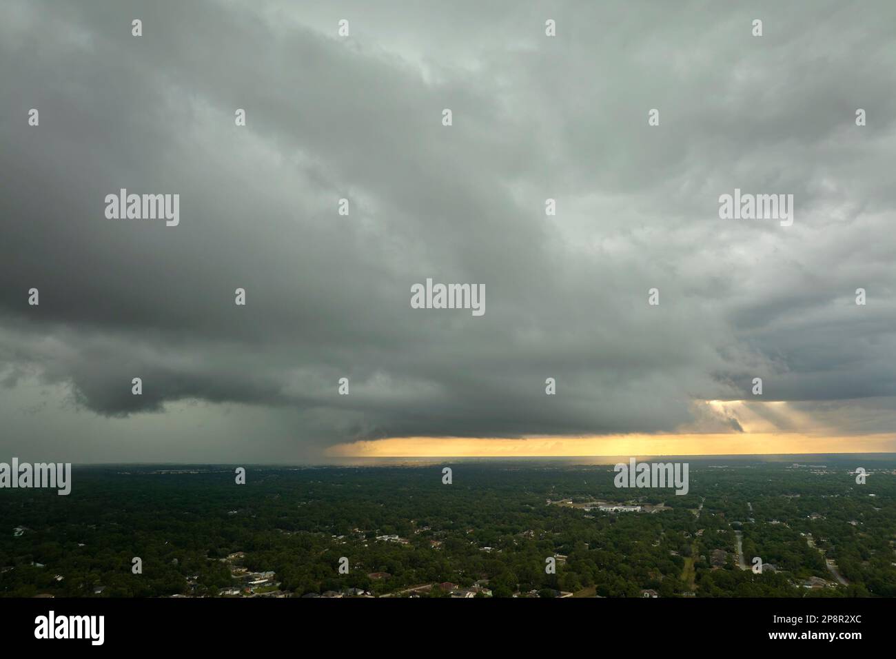 Landscape of dark ominous clouds forming on stormy sky before heavy ...