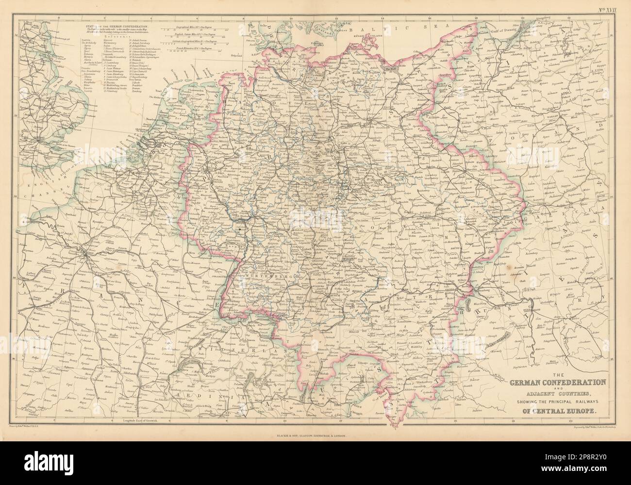 German Confederation & Central Europe railways. WELLER 1859 old antique ...