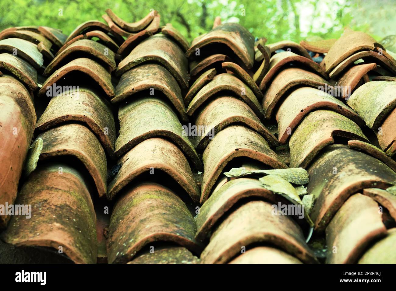 Homebuilding. Roofing materials. Ancient Tatar tiles on the roof of a ...