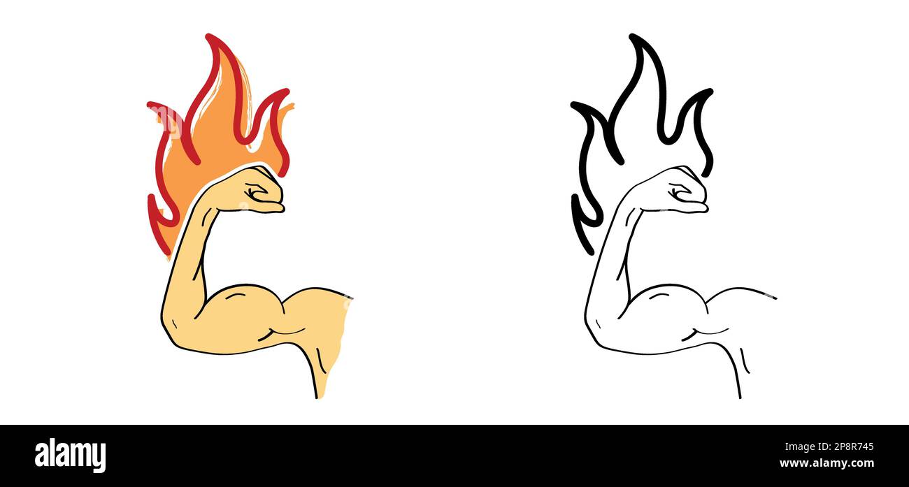 Biceps. Cartoon human elbow symbol. Vector outline drawing. Editable ...