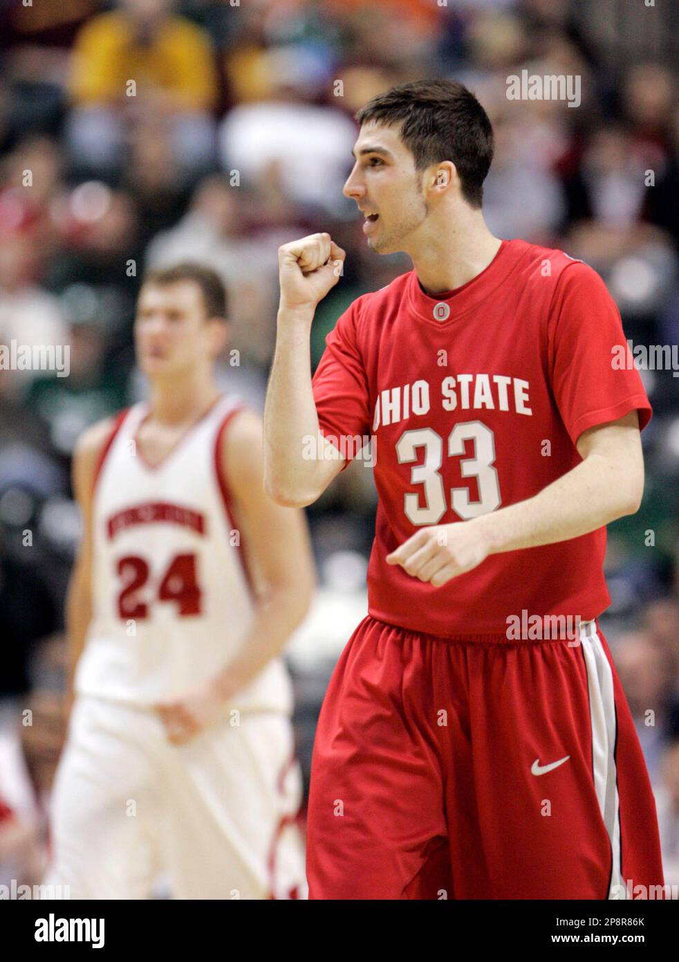 Ohio State guard Jon Diebler (33) pumps his fist as Ohio State beat ...