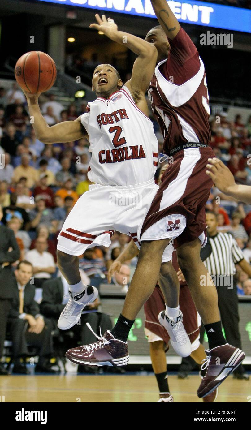 South Carolina guard Devan Downey (2) shoots around Mississippi State ...