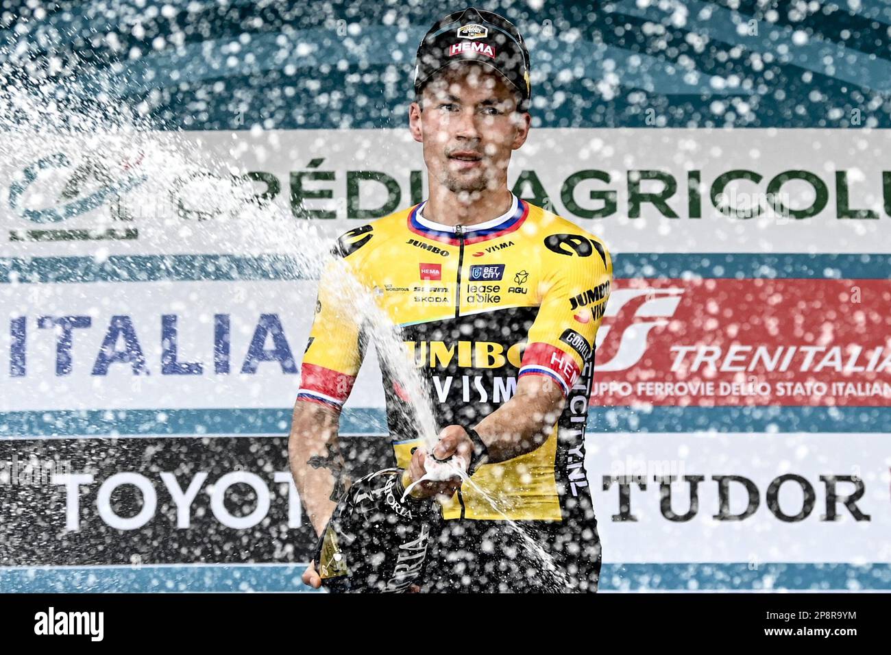 Italy, 09 March 2023. Slovenian Primoz Roglic of Jumbo-Visma celebrates ...