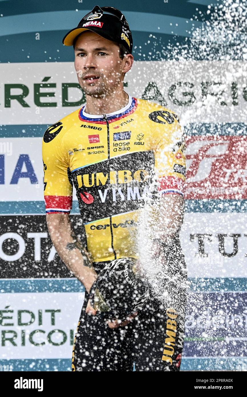 Italy, 09 March 2023. Slovenian Primoz Roglic of Jumbo-Visma celebrates ...