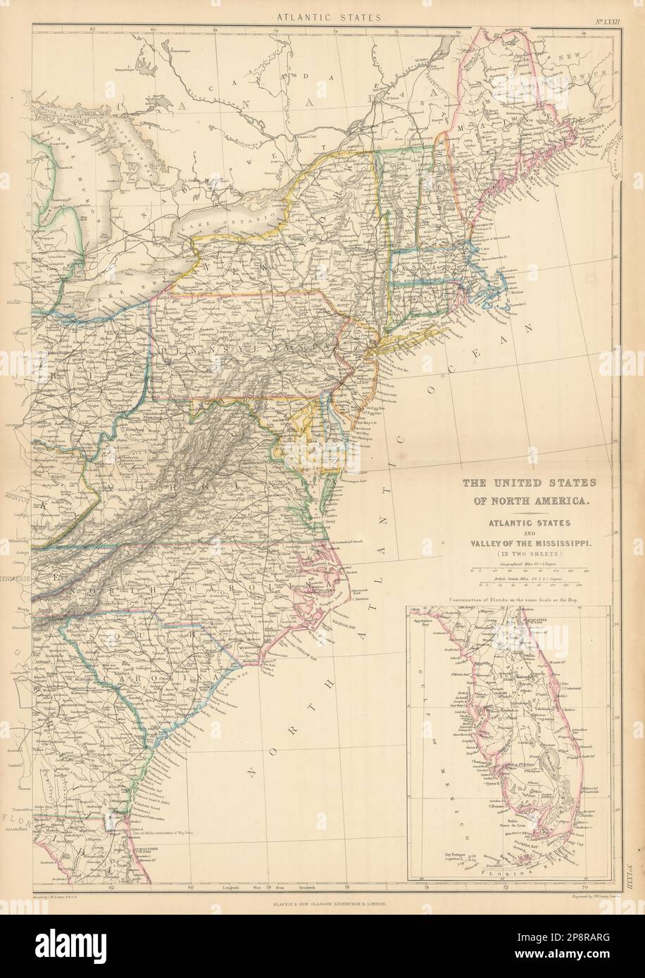 The United States of North America. USA Atlantic States. LOWRY 1859 old ...